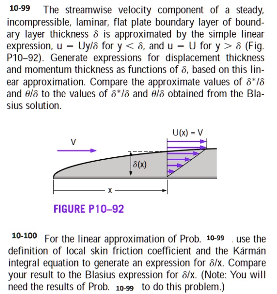 10-99 The streamwise velocity component of a steady, incompressible, laminar, flat plate ...