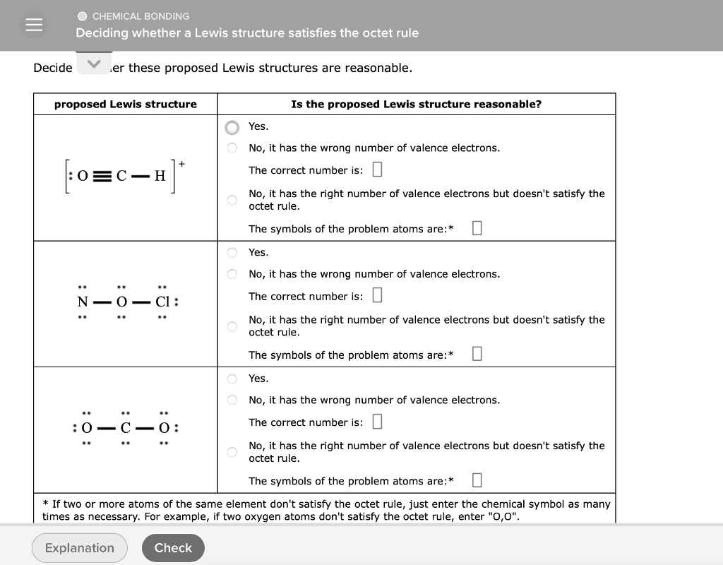 SOLVED: CHEMICAL BONDING Deciding whether a Lewis structure satisfies ...