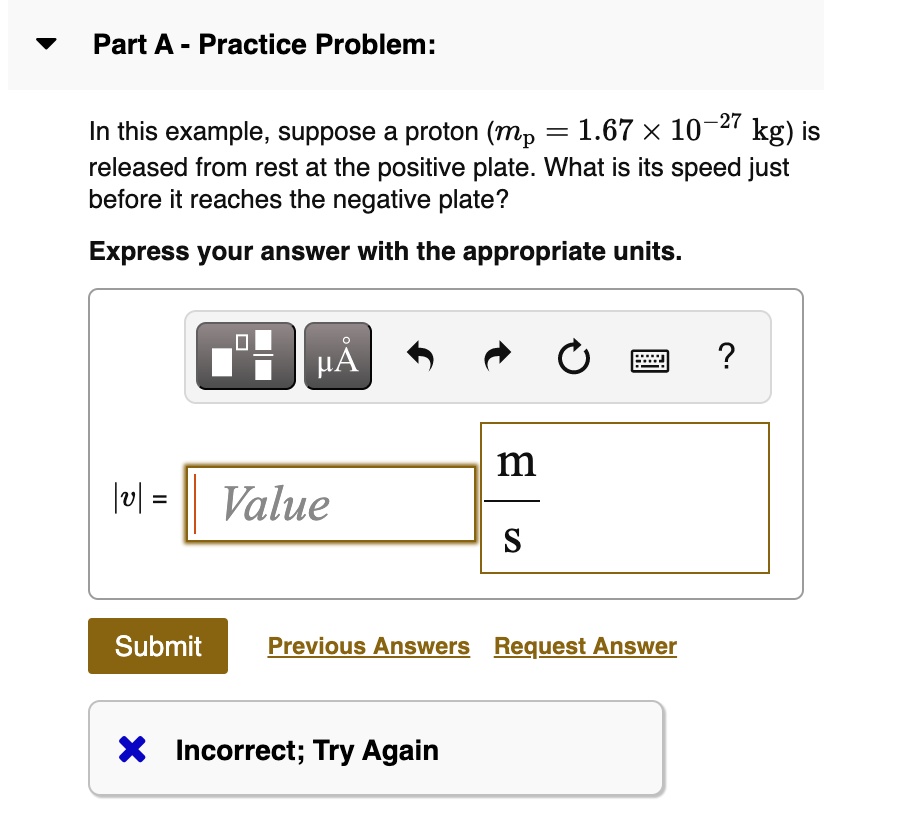part a practice problem in this example suppose a proton mp 167 x 10 27 kg is released from rest ...