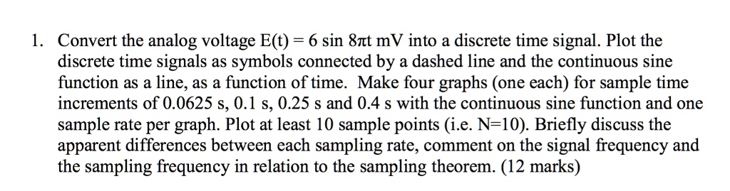 1. Convert the analog voltage E(t) = 6 sin 8πt mV into a discrete time ...
