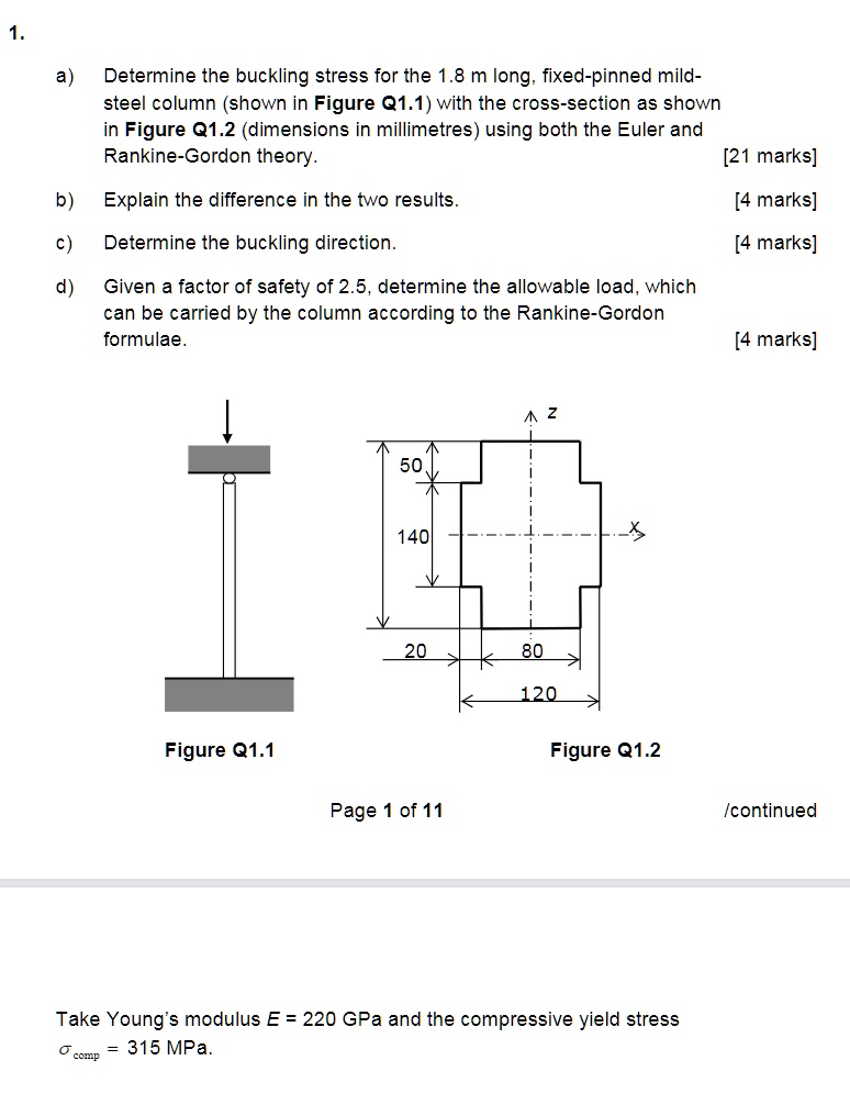 SOLVED: Determine the buckling stress for the 8 m long fixed-pinned ...