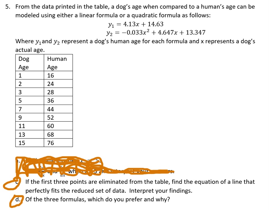5. From the data printed in the table, a dog's age when compared to a ...