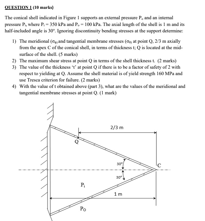 SOLVED: QUESTION 1 (10 marks) The conical shell indicated in Figure 1 ...