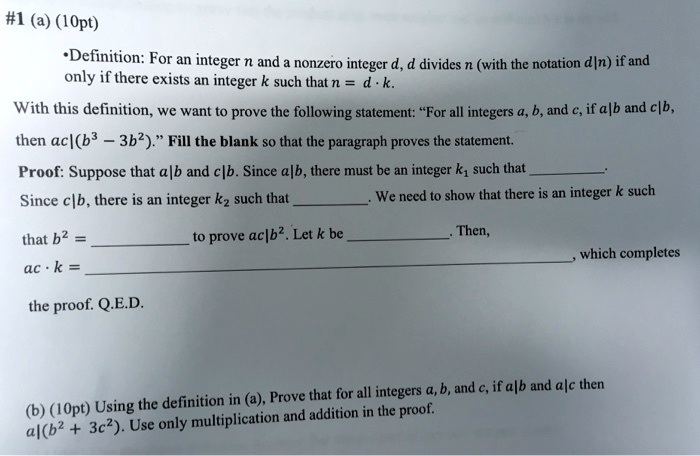 1 A 1 Opt Definition For An Integer And Nonzero Integer D D Divides N With The Notation Dln If 0566