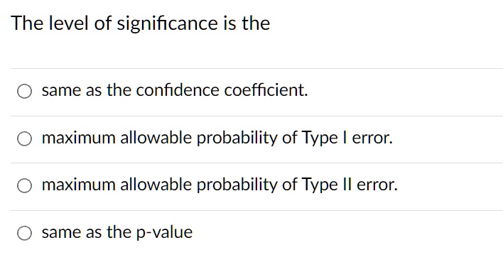 SOLVED: The level of significance is the same as the confidence ...
