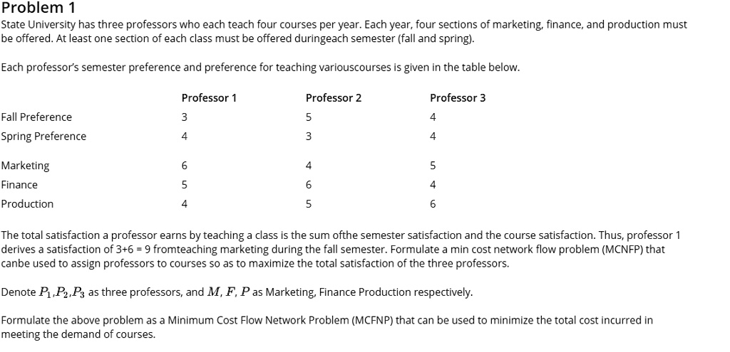 Problem 1 State University has three professors who each teach four ...