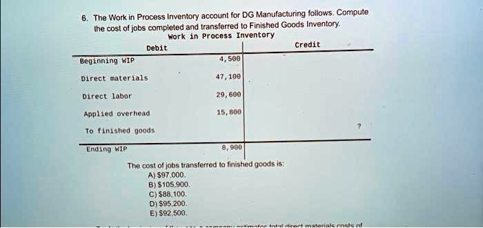 SOLVED: 6.The Work in Process Inventory account for DG Manufacturing ... SOLVED: 6.The Work in Process Inventory account for DG Manufacturing ...
