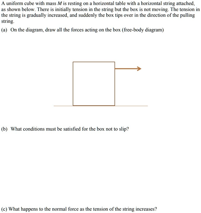 A uniform cube with mass M is resting on a horizontal table with a ...