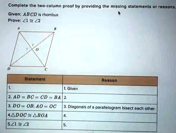 Complete the two-column proof by providing the missing statements or ...