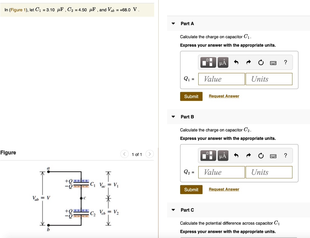 in figure 1 let c1 310 pf c2 450 pf and vab 680 v part a calculate the ...