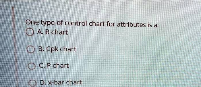 SOLVED: One type of control chart for attributes is a: DAR chart ID B ...