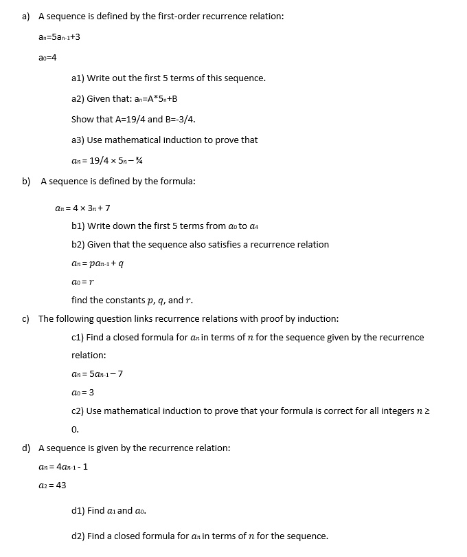A Sequence Defined By The First Order Recurrence Relation An 5an 1 3 A0 4 A1 5a0 3 3334