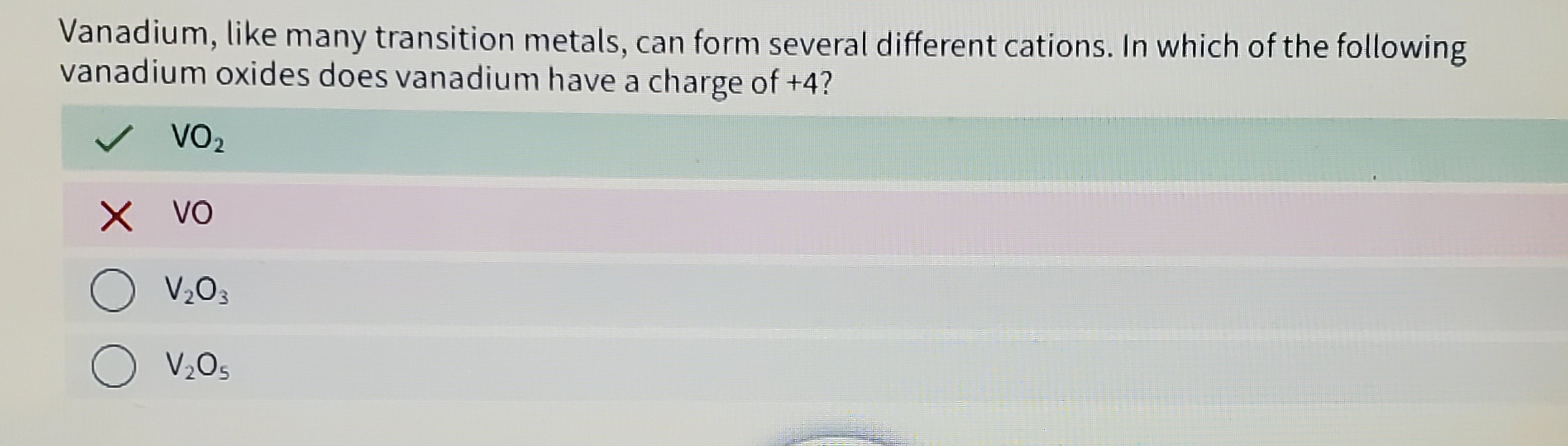 SOLVED: Vanadium, like many transition metals, can form several ...