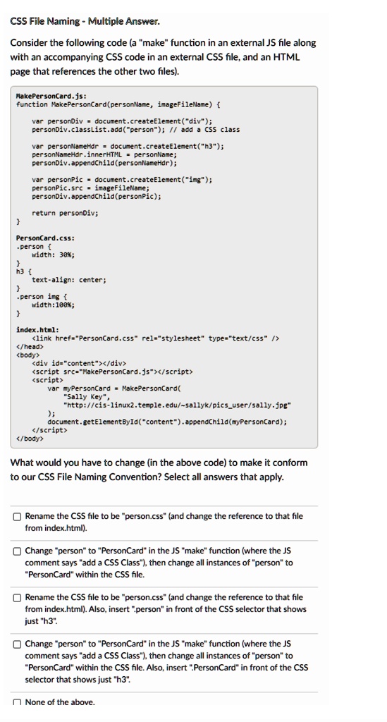 Solved Texts Css File Naming Multiple Answer Consider The Following Code A Make Function