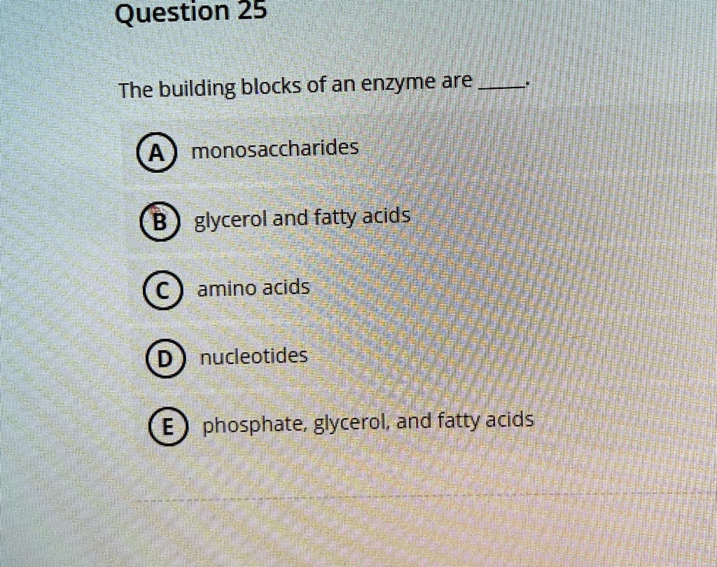 Question 25 The Building Blocks Of An Enzyme Are A Monosaccharides B