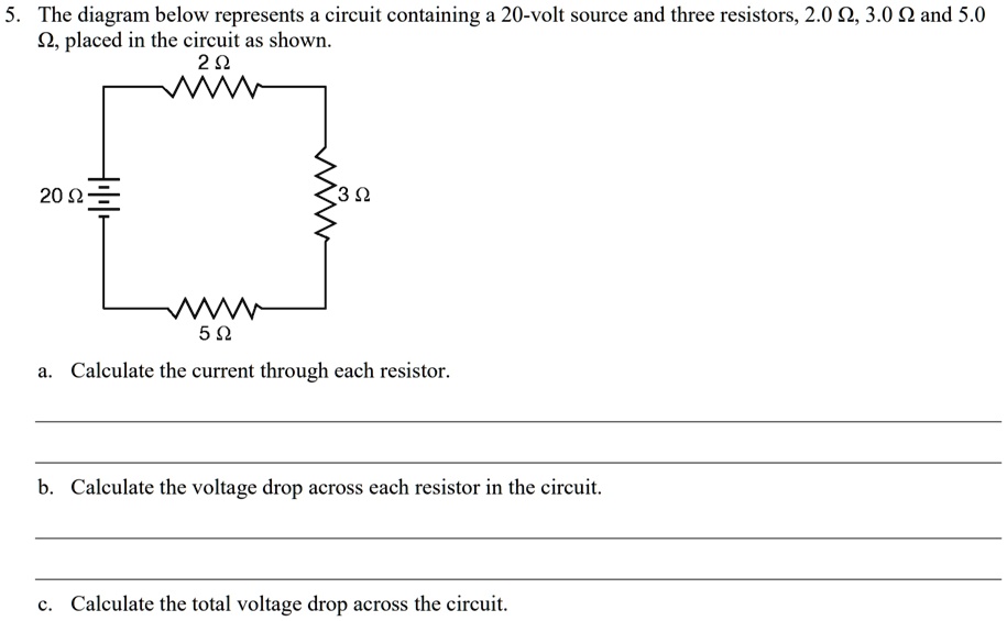 the diagram below represents a circuit containing a 20 volt source and three resistors 20omega ...
