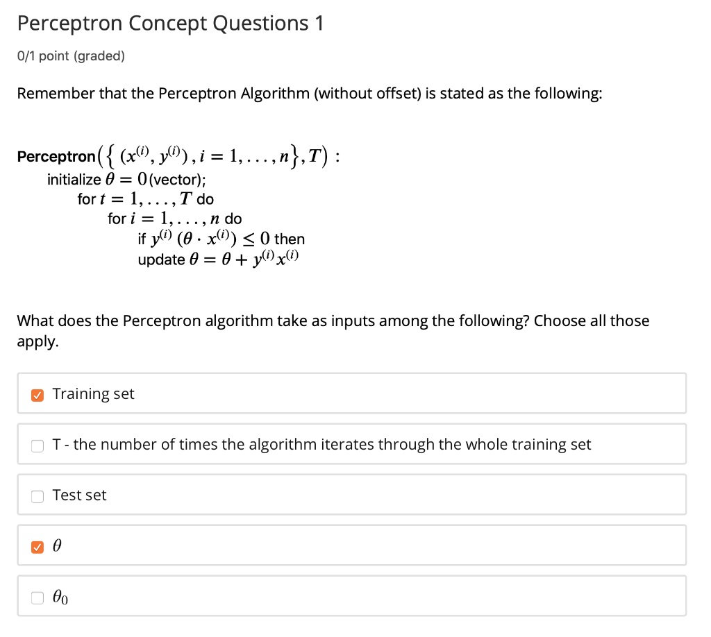 perceptron concept questions 1 01 point graded remember that the ...