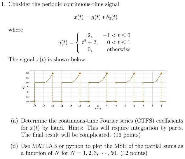 Consider the periodic continuous-time signal x(t) = g(t) * âˆš(3t) where g(t) = 2t^2 + 2, if 1 â ...
