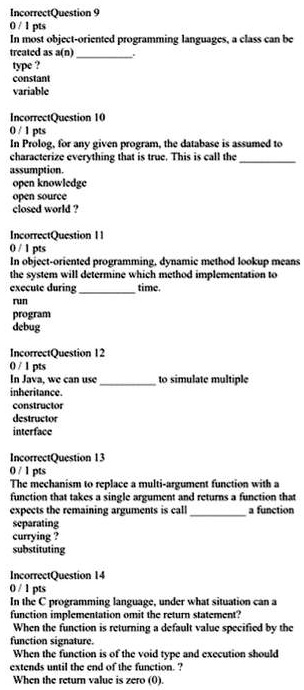 SOLVED: Question 9 0/1pts In most object-oriented programming languages ... SOLVED: Question 9 0/1pts In most object-oriented programming languages ...