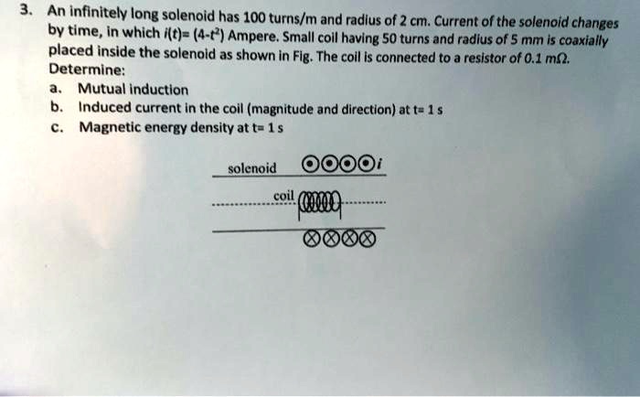 SOLVED: An infinitely long solenoid has 100 turns/m and a radius of 2 ...