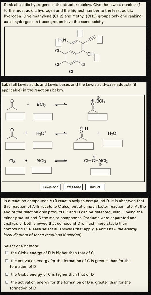 SOLVED: Rank all acidic hydrogens in the structure below: Give the ...
