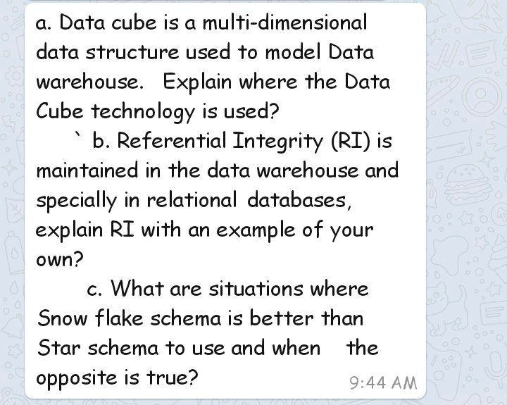 SOLVED: a. A data cube is a multi-dimensional data structure used to ...
