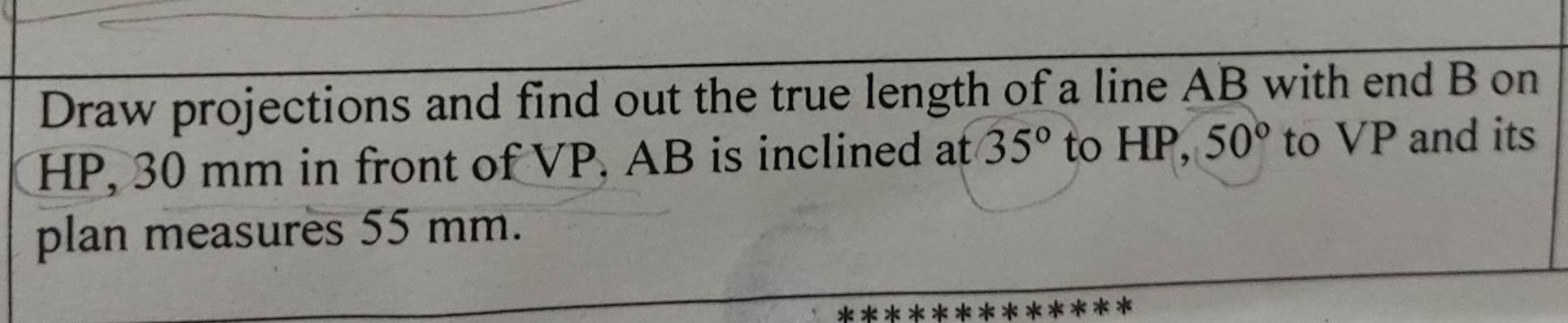 SOLVED: Draw projections and find out the true length of a line AB with ...