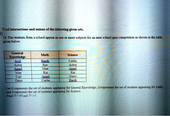SOLVED: Find intersections and unions of the following given sets: 18 ...