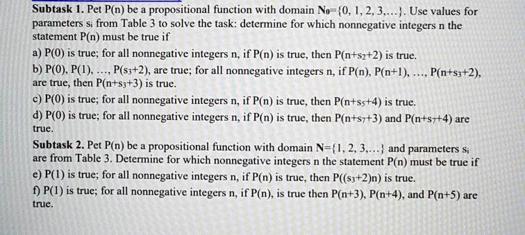 SOLVED:Subtask 1. Pet P(n) be propositional function with domain No-{0 ...