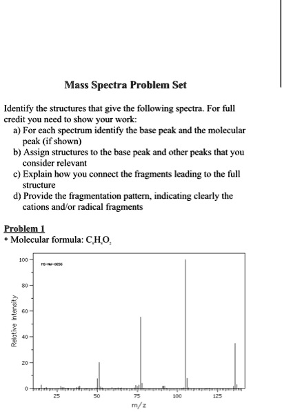 SOLVED: Mass Spectra Problem Set Identify the structures that give the following spectra. For ...