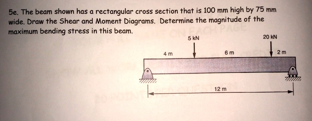 5e. The beam shown has a rectangular cross section that is 100 mm high ...