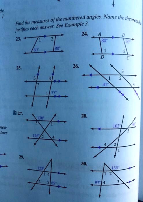 measures ofthe numbered angles name the find the theorem g each answer see example 3 justifies ...