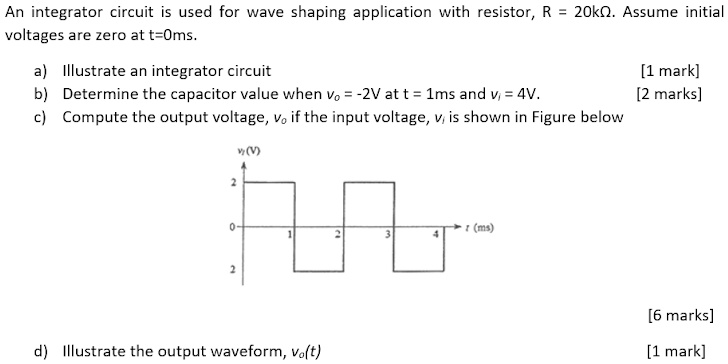 SOLVED: An integrator circuit is used for wave shaping applications with a resistor, R = 20k ...