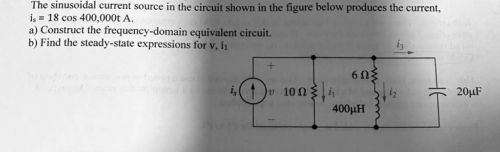 The sinusoidal current source in the circuit shown in the figure below produces the current, is ...