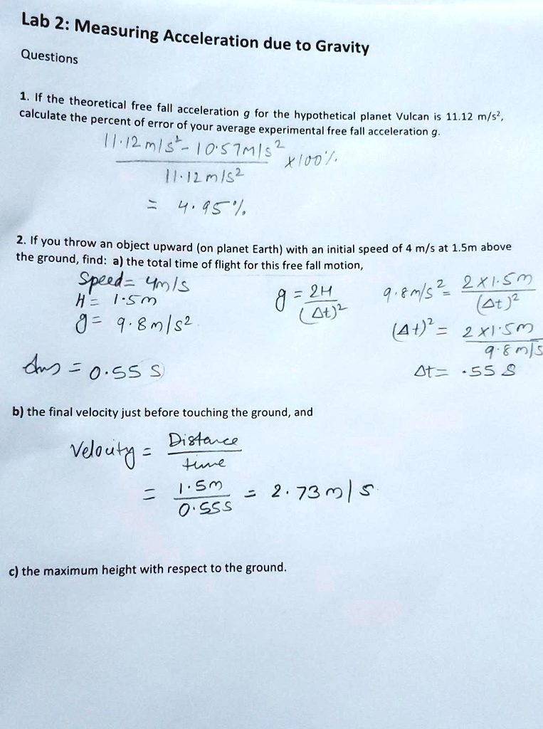 lab 2 measuring acceleration due to gravity questions 1 if the ...