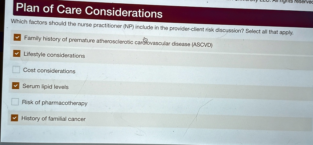 plan of care considerations which factors should the nurse practitioner np include in the ...