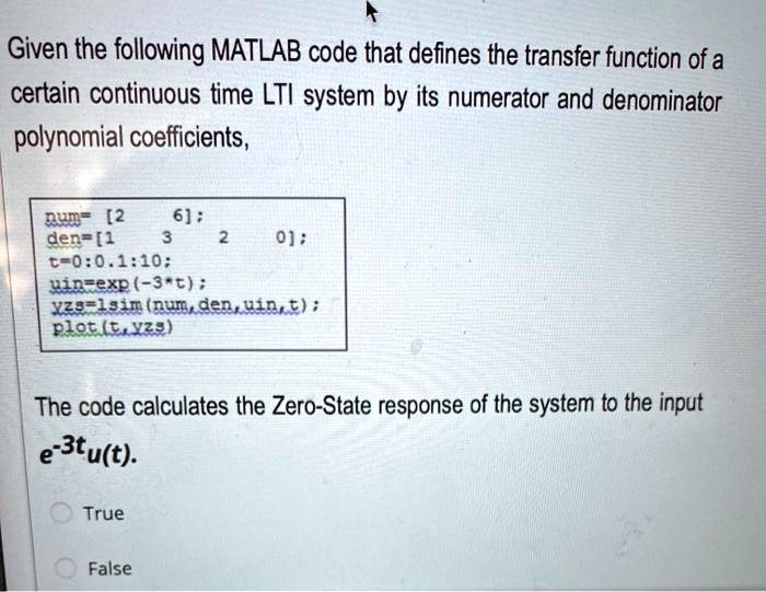 Solved Given The Following Matlab Code That Defines The Transfer Function Of A Certain 9643