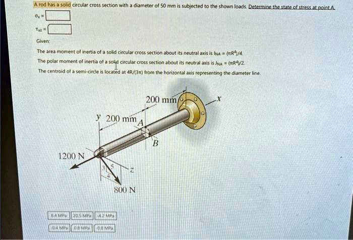 SOLVED: A rod has a solid circular cross section with a diameter of 50 ...