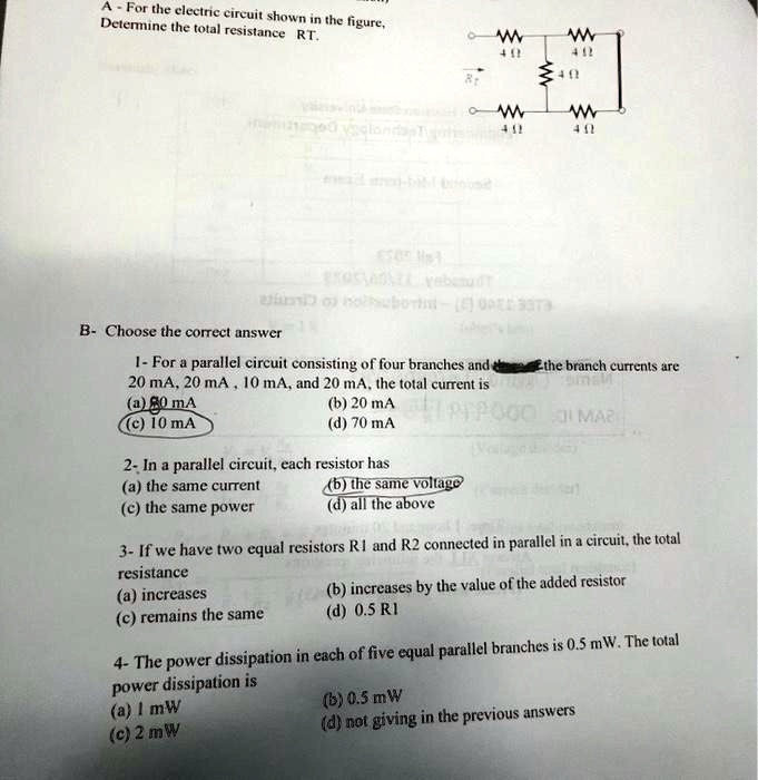 A- For the electric circuit shown in the figure, Determine the total ...