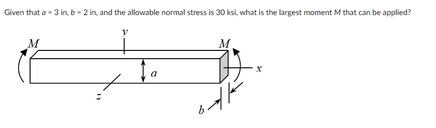 Given that a = 3 in, b = 2 in, and the allowable normal stress is 30 ...