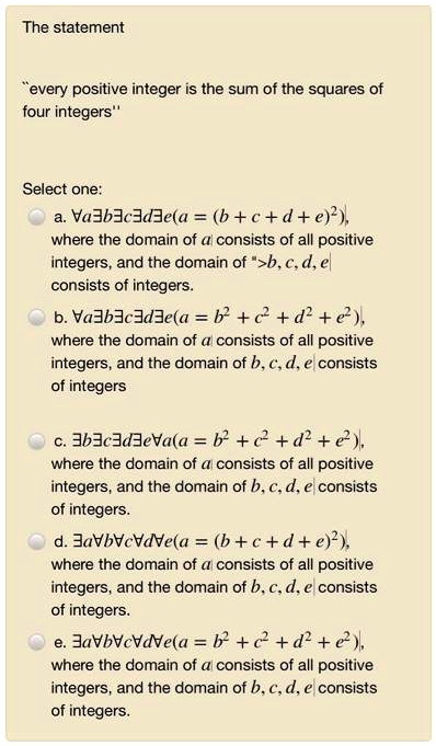 SOLVED: The statement "every positive integer is the sum of the squares ...