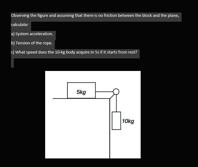 SOLVED: Observing the figure and assuming that there is no friction ...