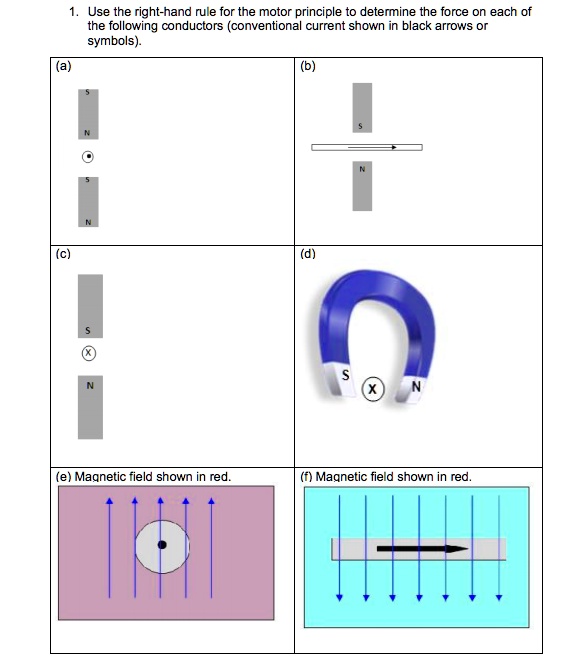 use the right hand rule for the motor principle to determine the force ...