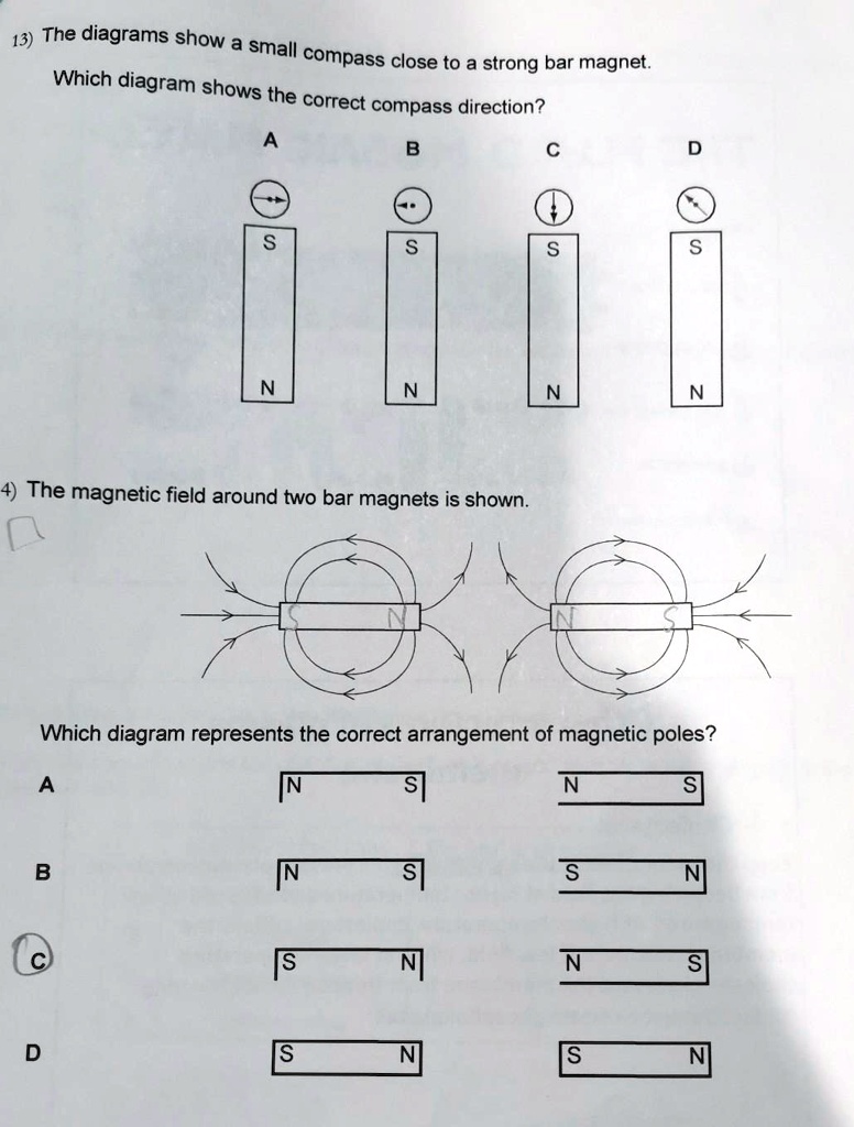 13 the diagrams show small compass close to a strong bar magnet which ...