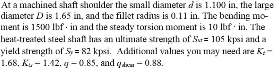 At a machined shaft shoulder the small diameter d is 1.100 in, the ...