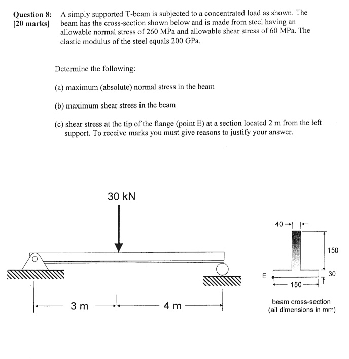 SOLVED: Question 8: A simply supported T-beam is subjected to a ... SOLVED: Question 8: A simply supported T-beam is subjected to a ...