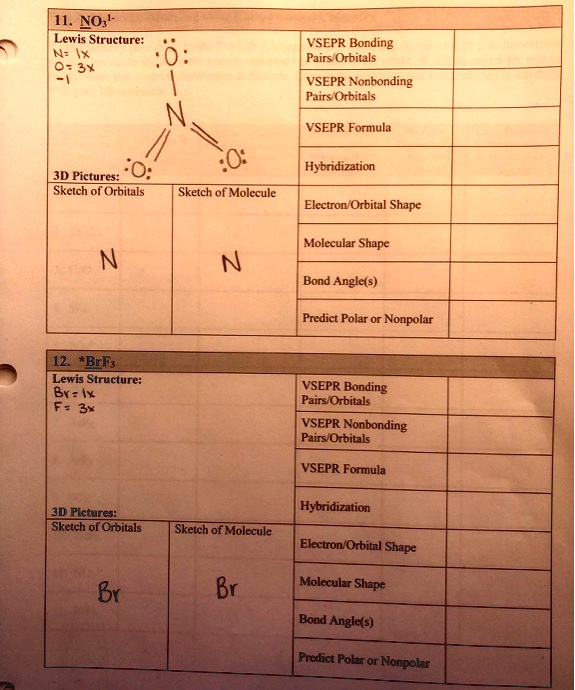 SOLVED: I. Lewis Structure: VSEPR Bonding Pairs Orbitals O = 3X VSEPR ...