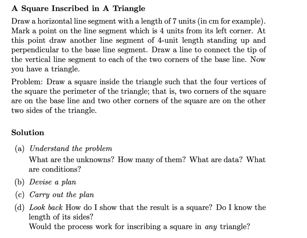 Solved A Square Inscribed In A Triangle Draw A Horizontal Line Segment With A Length Of 7 Units 9170