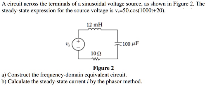 SOLVED: A circuit across the terminals of a sinusoidal voltage source, as shown in Figure 2. The ...