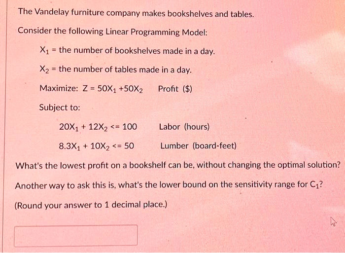 Solved Texts The Vandelay Furniture Company Makes Bookshelves And Tables Consider The